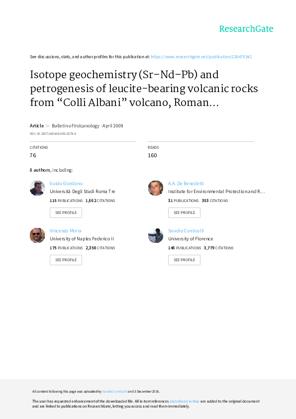 (PDF) Isotope geochemistry (Sr–Nd–Pb) and petrogenesis of leucite ...