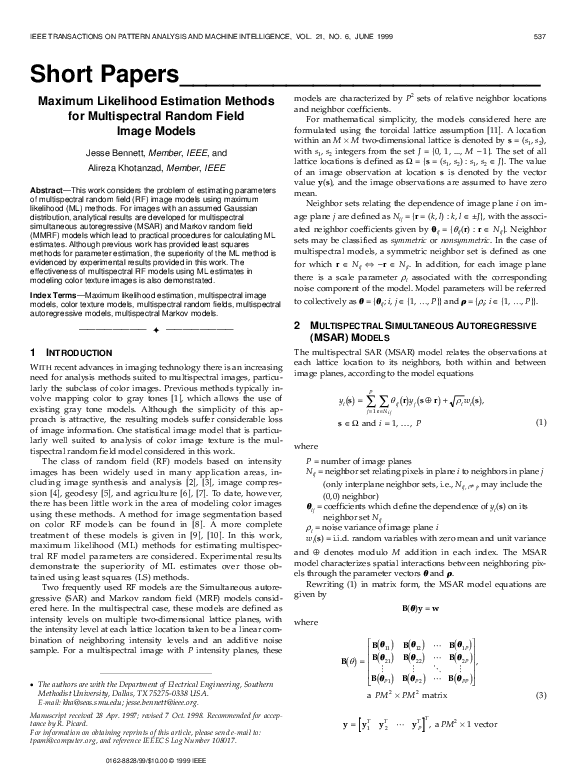 Pdf Maximum Likelihood Estimation Methods For Multispectral Random Field Image Models