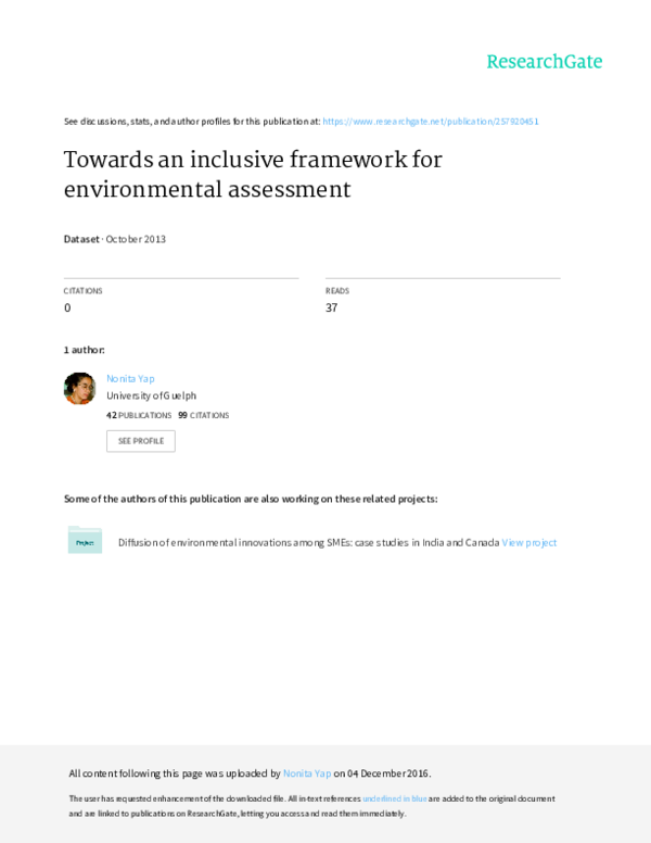 (PDF) Towards an Inclusive Framework for Environmental Impact ...