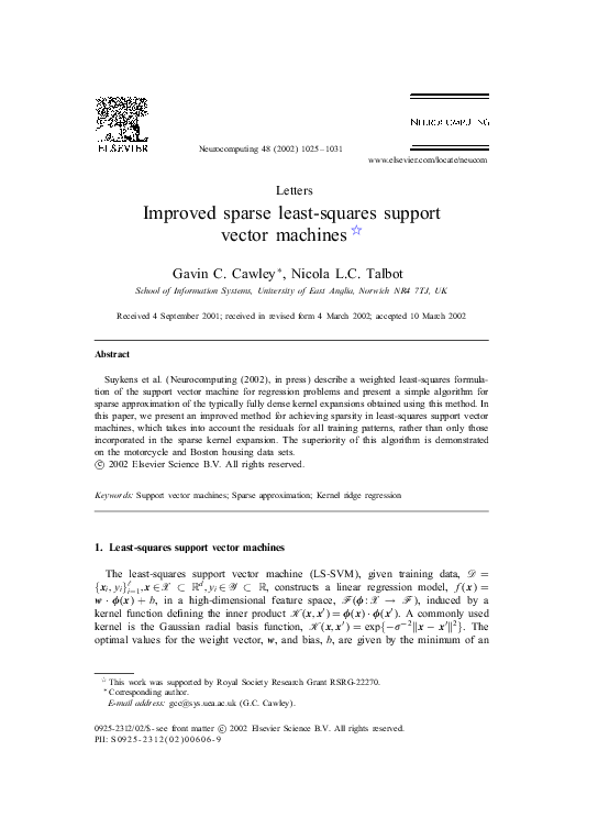 Pdf Improved Sparse Least Squares Support Vector Machines