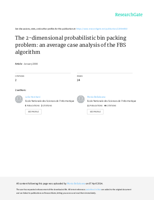 (PDF) The 2-dimensional probabilistic bin packing problem: an average case analysis of the FBS ...