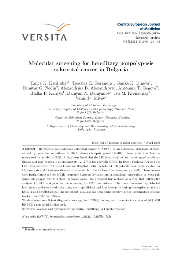 (PDF) Molecular screening for hereditary nonpolyposis colorectal cancer ...