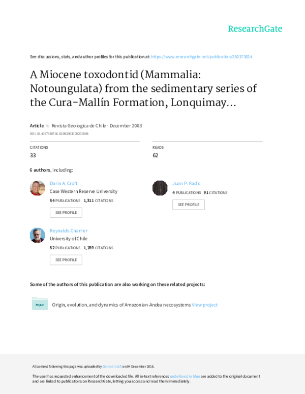 (PDF) First record of Toxodontidae (Mammalia, Notoungulata) from the ...