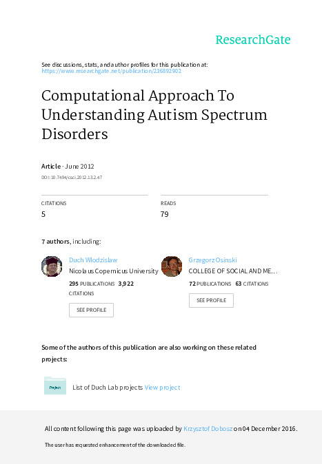 (PDF) Computational Approach to Understanding Autism Spectrum Disorders