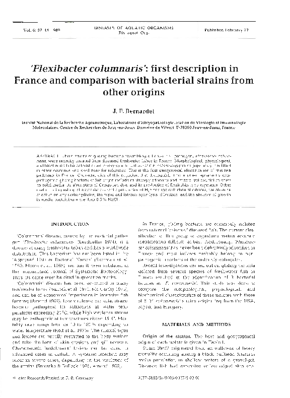 (PDF) Flexibacter columnaris': first description in France and ...