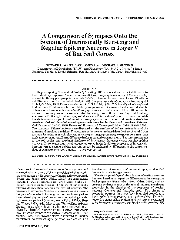 (PDF) A comparison of synapses onto the somata of intrinsically ...