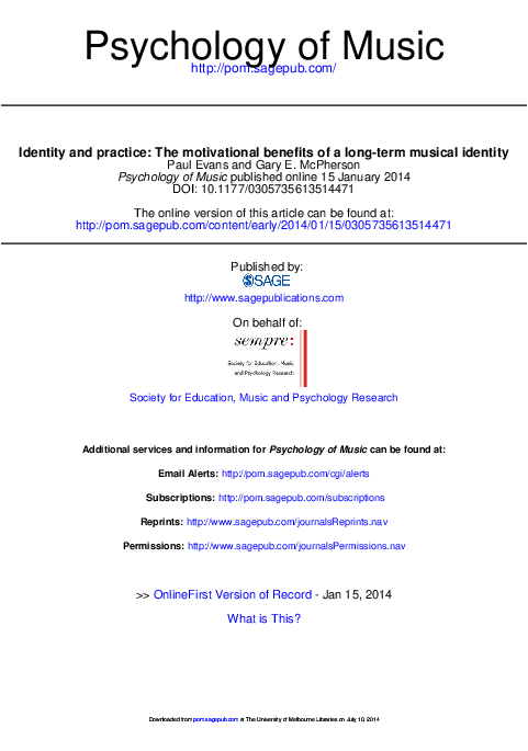 (PDF) Psychology of Music Identity and practice: The motivational ...