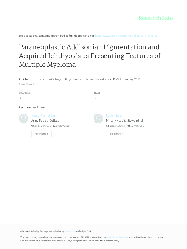 (PDF) Paraneoplastic Addisonian pigmentation and acquired ichthyosis as ...