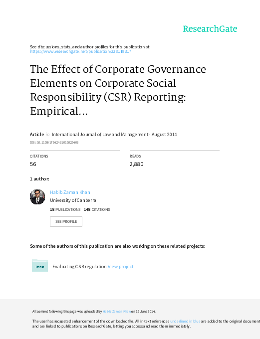 (PDF) The effect of corporate governance elements on corporate social responsibility (CSR ...