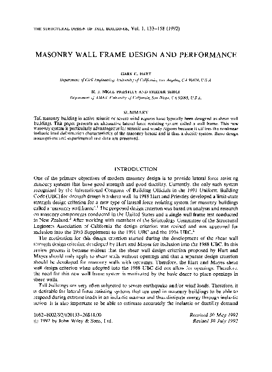 (PDF) Masonry wall frame design and performance