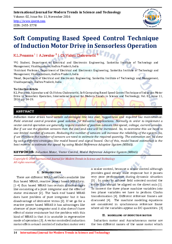 Pdf Soft Computing Based Speed Control Technique Of Induction Motor