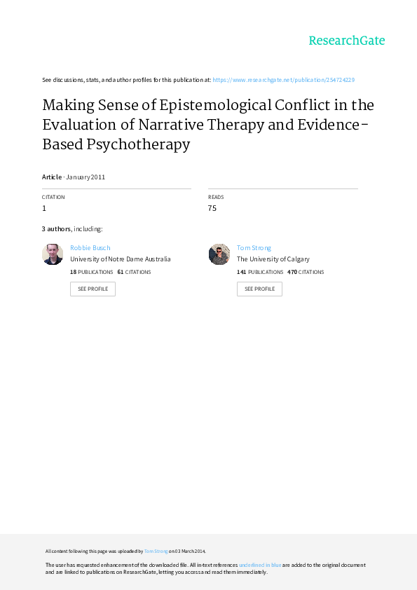 (PDF) Making Sense of Epistemological Conflict in the Evaluation of Narrative Therapy and ...