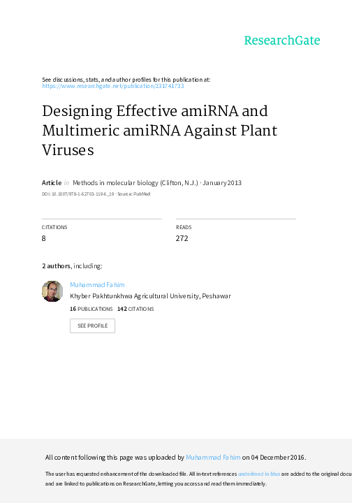 (PDF) Designing effective amiRNA and multimeric amiRNA against plant ...