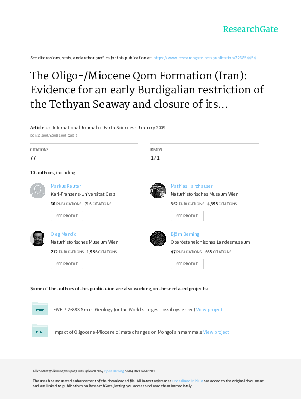 (PDF) The Oligo-/Miocene Qom Formation (Iran): evidence for an early ...