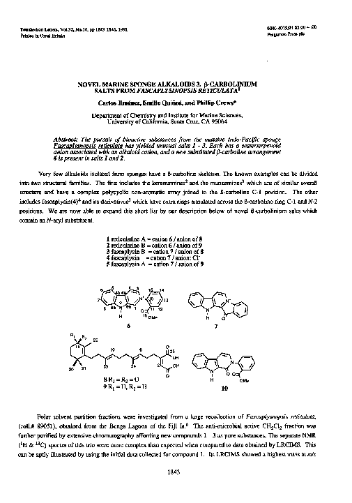 (PDF) Novel marine sponge alkaloids 3. β-carbolinium salts from ...