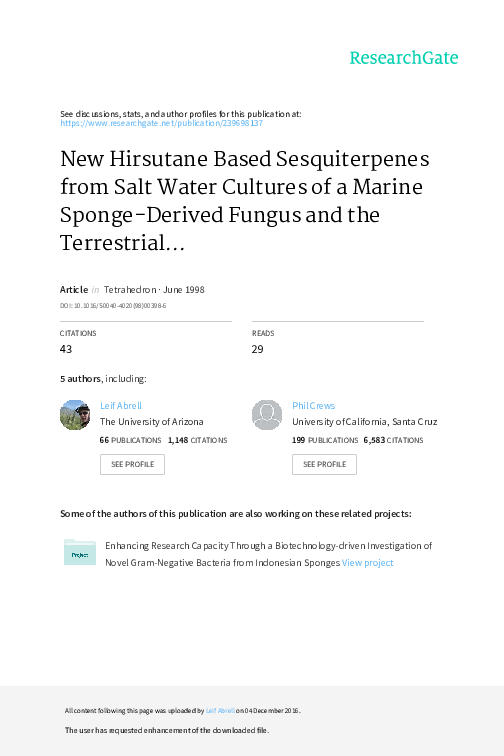 (PDF) New hirsutane based sesquiterpenes from salt water cultures of a ...
