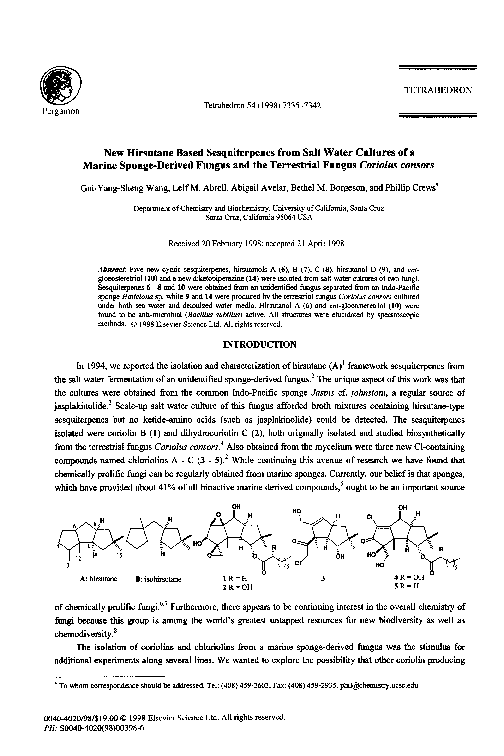 (PDF) New hirsutane based sesquiterpenes from salt water cultures of a ...