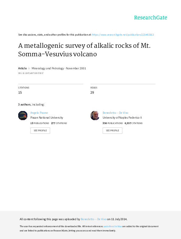 (PDF) A metallogenic survey of alkalic rocks of Mt. Somma-Vesuvius ...