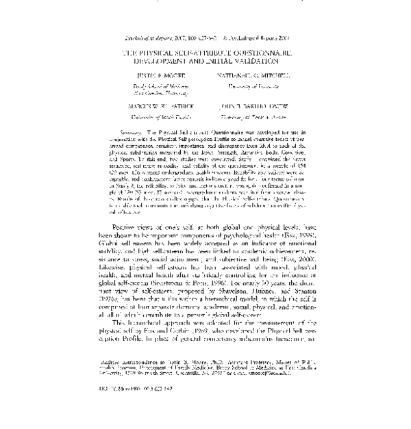 (PDF) The physical self-attribute questionnaire: development and initial validation