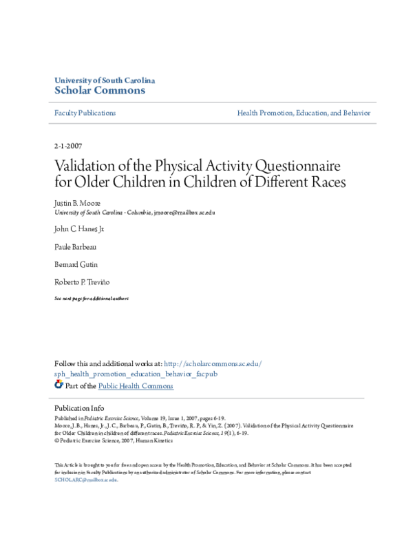 (PDF) Validation of the Physical Activity Questionnaire for Older ...