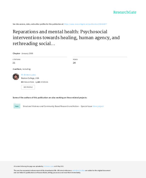 (PDF) Reparations and mental health: psychosocial interventions towards ...