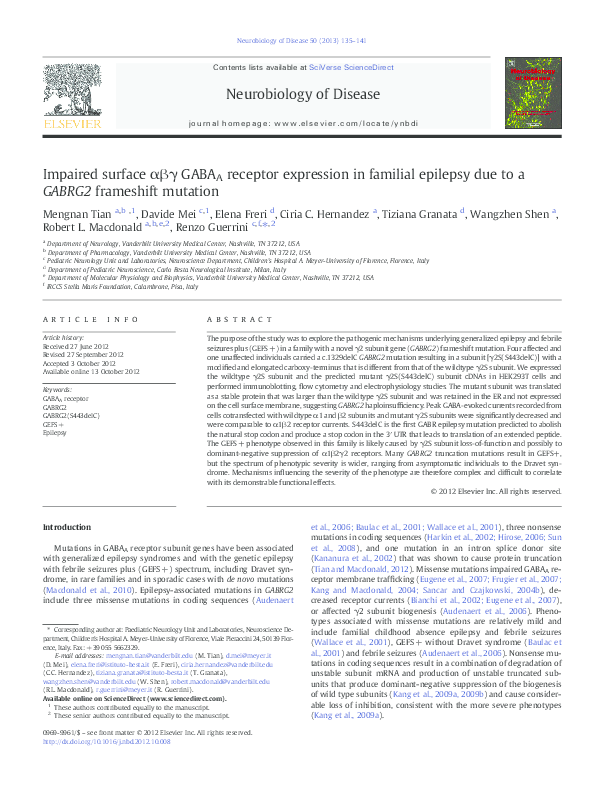(PDF) Impaired surface αβγ GABA(A) receptor expression in familial ...