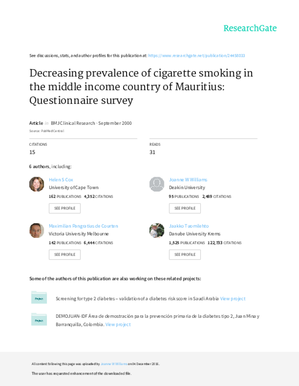 (PDF) Decreasing prevalence of cigarette smoking in the middle income ...