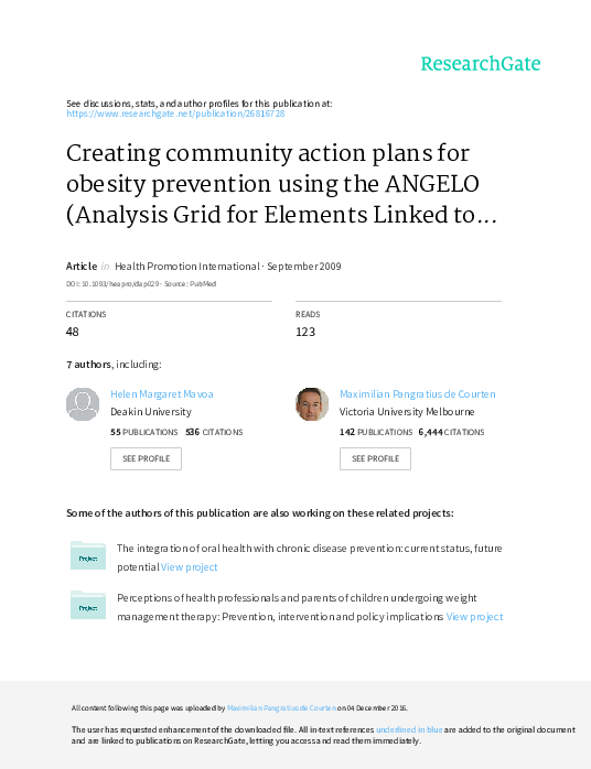 (PDF) Creating community action plans for obesity prevention using the ...
