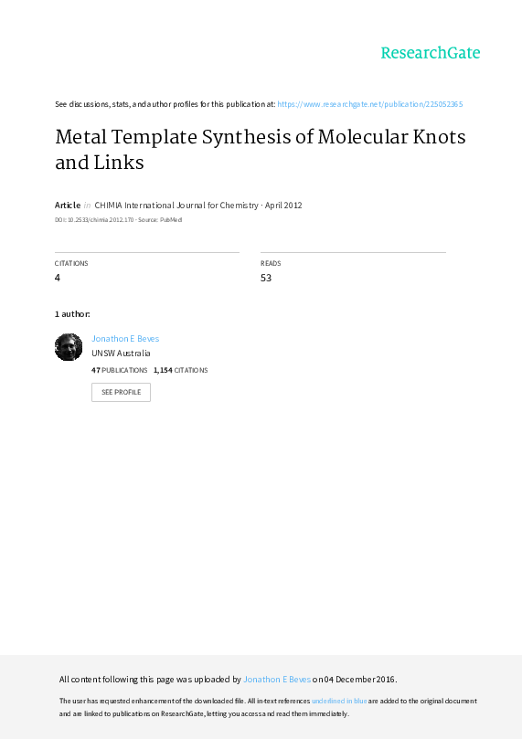 (PDF) Metal template synthesis of molecular knots and links