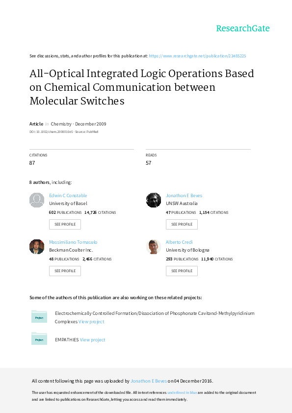 (PDF) All-optical integrated logic operations based on chemical ...