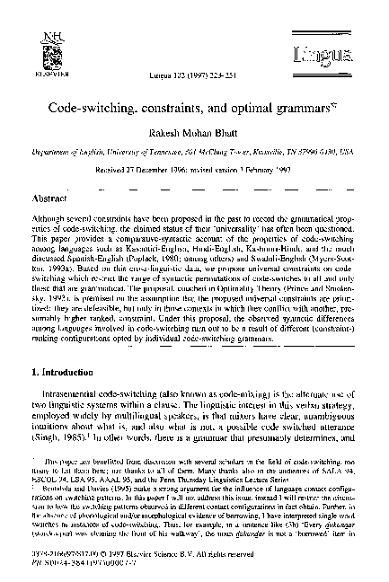 (PDF) Code-switching, constraints, and optimal grammars