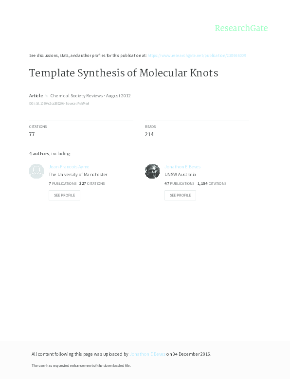 (PDF) Template synthesis of molecular knots