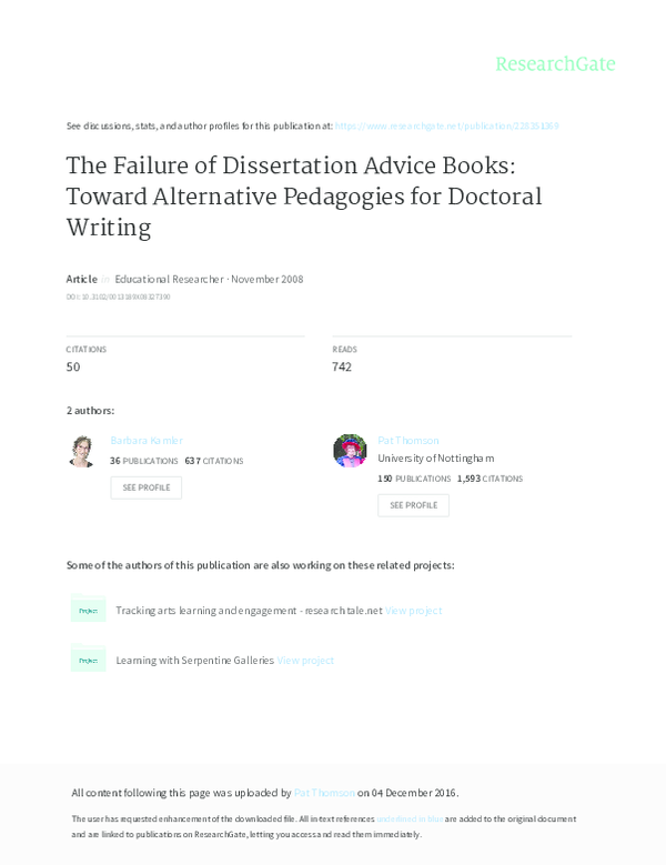 (PDF) The Failure of Dissertation Advice Books: Toward Alternative ...