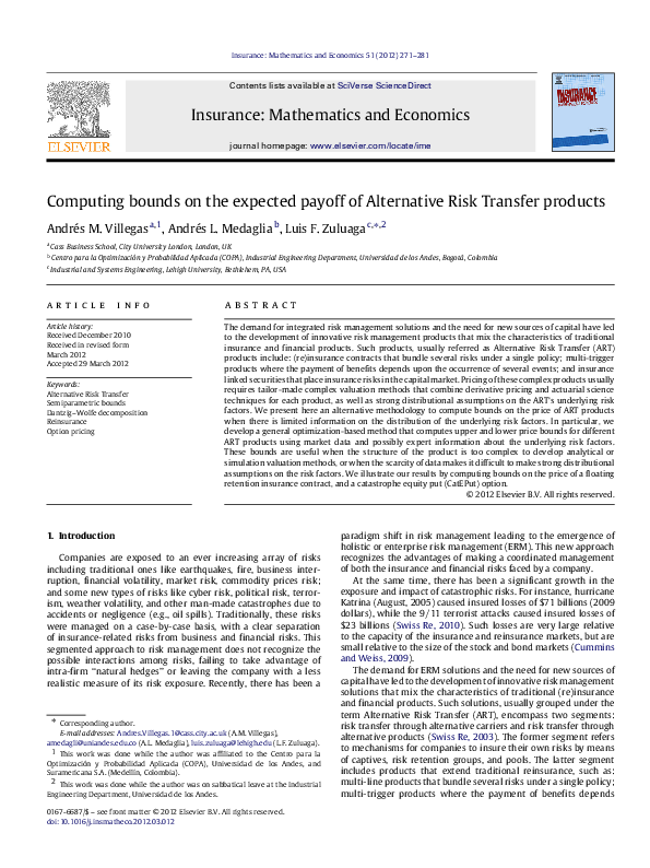 (PDF) Computing bounds on the expected payoff of Alternative Risk ...