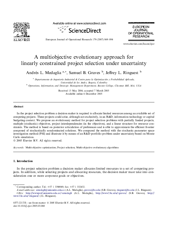 Pdf A Multiobjective Evolutionary Approach For Linearly Constrained