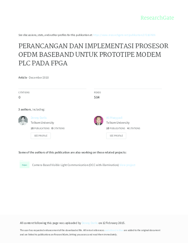 (PDF) Perancangan Dan Implementasi Prosesor OFDM Baseband Untuk Prototipe Modem PLC Pada FPGA