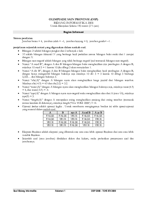 (PDF) Soal Bidang Informatika Halaman 1 OSP OLIMPIADE SAIN PROVINSI ...