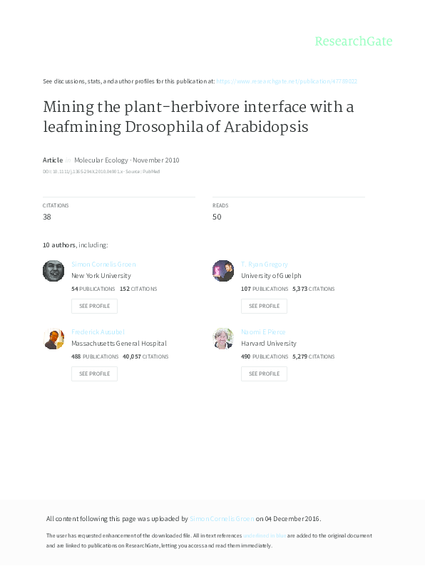 (PDF) Mining the plant–herbivore interface with a leafmining Drosophila ...