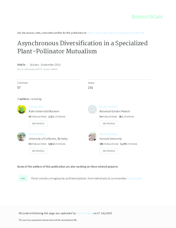 (PDF) Asynchronous diversification in a specialized plant-pollinator ...