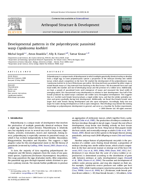 (PDF) Developmental patterns in the polyembryonic parasitoid wasp ...