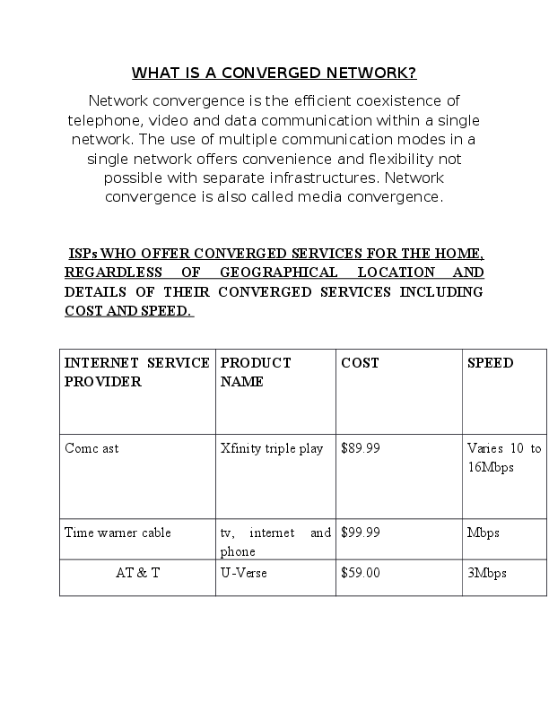 (DOC) WHAT IS A CONVERGED NETWORK? ISPs WHO OFFER CONVERGED SERVICES ...