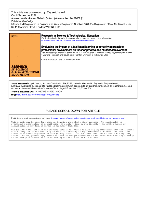 (PDF) Evaluating the impact of a facilitated learning community approach to professional ...