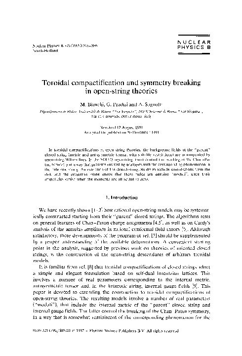 (PDF) Toroidal compactification and symmetry breaking in open-string theories