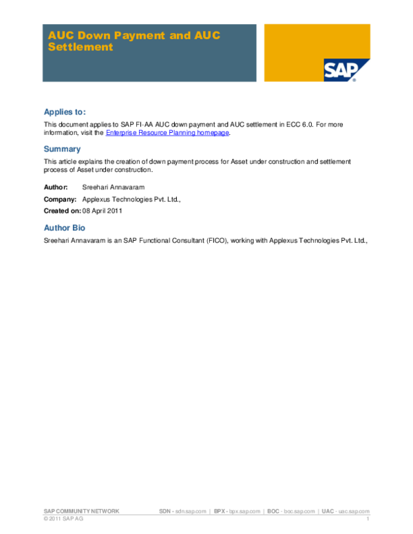 (PDF) SAP COMMUNITY NETWORK AUC Down Payment and AUC Settlement
