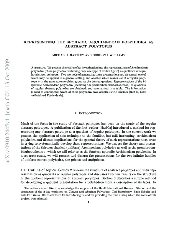 (PDF) Representing the sporadic Archimedean polyhedra as abstract polytopes