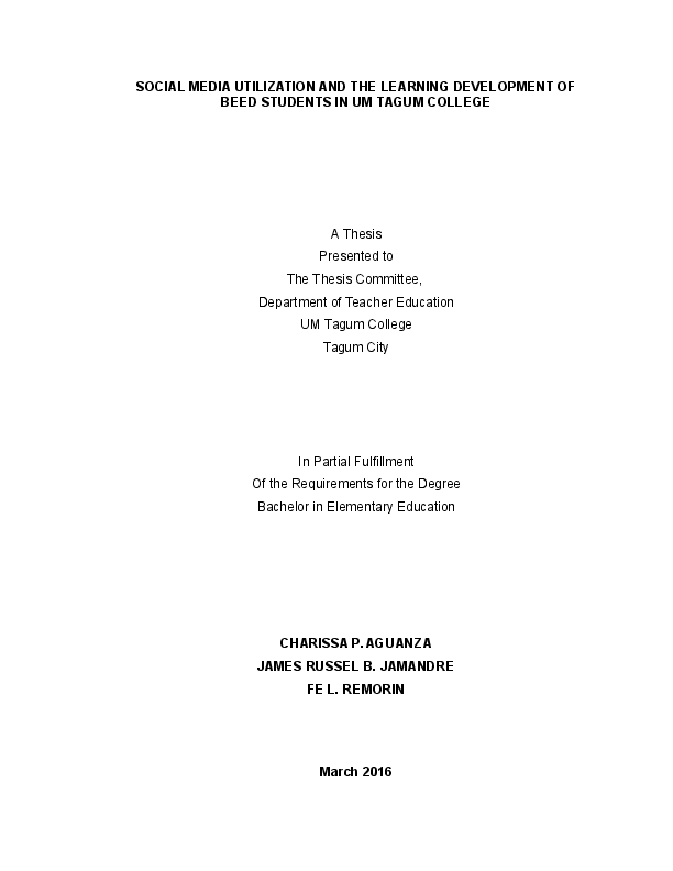 (DOC) SOCIAL MEDIA UTILIZATION AND THE LEARNING DEVELOPMENT OF BEED ...