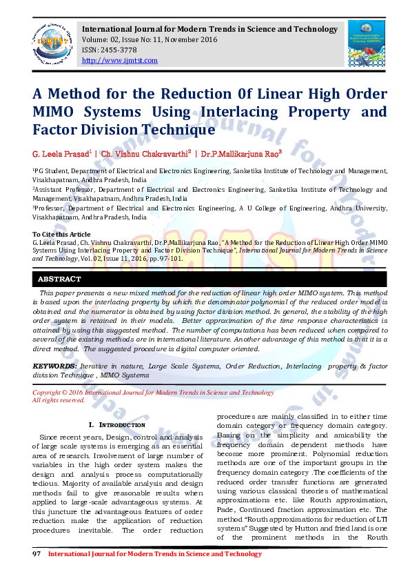 (PDF) Linear System Order Reduction Model Using Stability Equation ... (PDF) Linear System Order Reduction Model Using Stability Equation ...