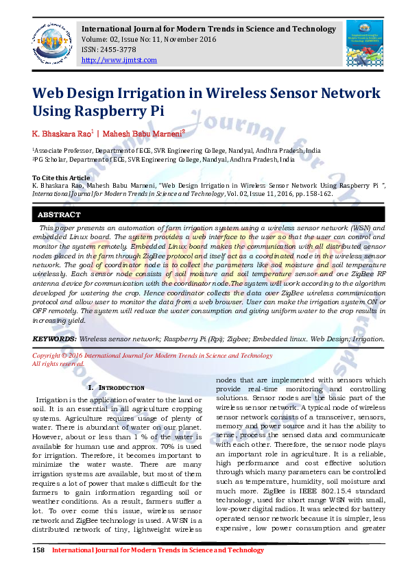 (PDF) Web Design Irrigation in Wireless Sensor Network Using Raspberry Pi