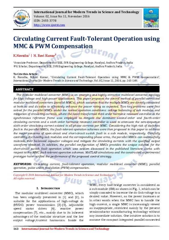 Pdf Circulating Current Fault Tolerant Operation Using Mmc And Pwm