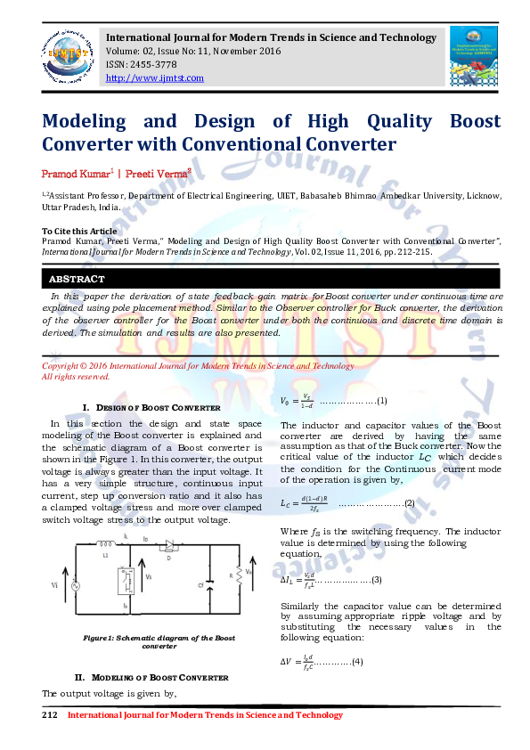 (PDF) Modeling and Design of High Quality Boost Converter with ...